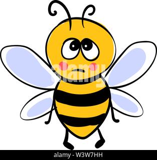 Set of cartoon bee mascot. A small bees flying on a dotted route. Wasp ...