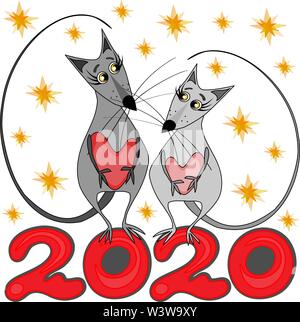 Happy New Year 2020. Chinese New Year. Cute Boy and Girl happy smile ...