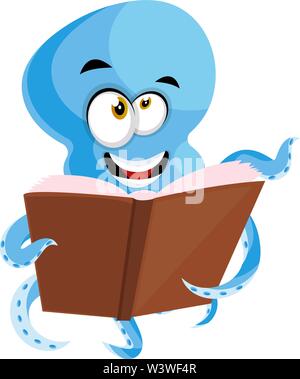 A cartoon illustration of an octopus reading a book Stock Vector Image ...