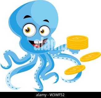 Octopus with money, illustration, vector on white background Stock ...