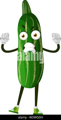 Angry cucumber, illustration, vector on white background Stock Vector ...
