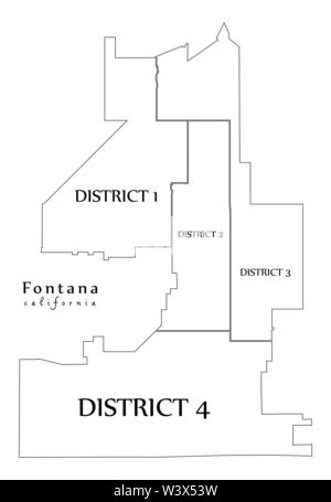 Modern City Map - Fontana California city of the USA with districts ...