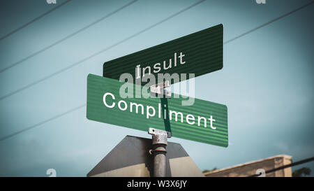Street Sign the Direction Way to Compliment versus Insult Stock Photo ...