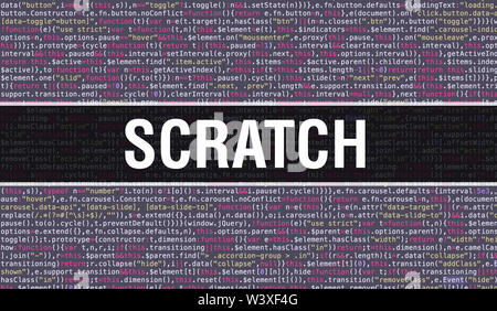 Scratch text written on Programming code abstract technology background ...