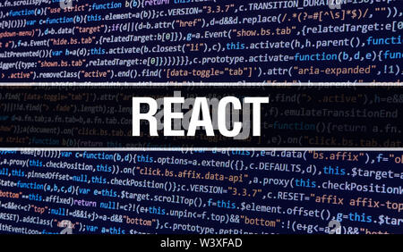 REACT concept with Random Parts of Program Code.REACT text written on ...