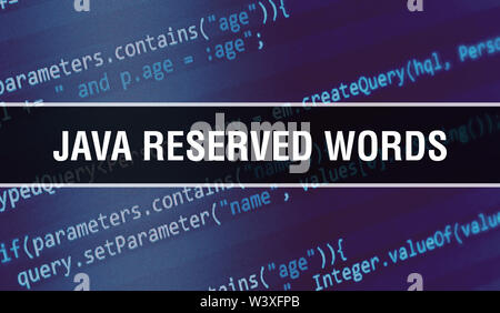 Java reserved words with Binary code digital technology background ...