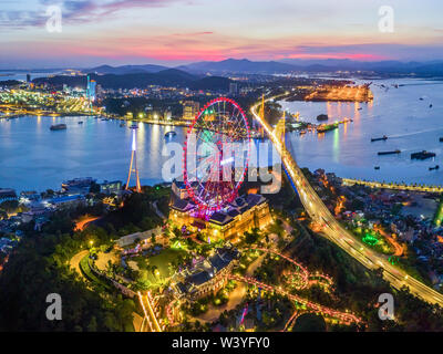 Aerial view of Sun World Halong park, with Sun Wheels and underwater ...