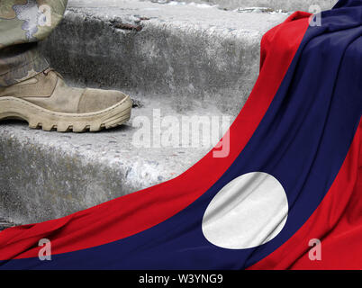 Flag of Laos on military uniform. Army, troops, soldiers. Collage Stock ...
