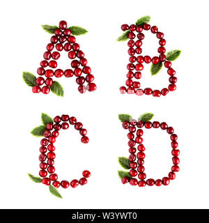 English alphabet letters of sweet cherries. Isolate on white background ...