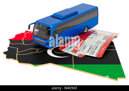 Bus travel in Libya, Libyan bus tours, concept. 3D rendering isolated ...