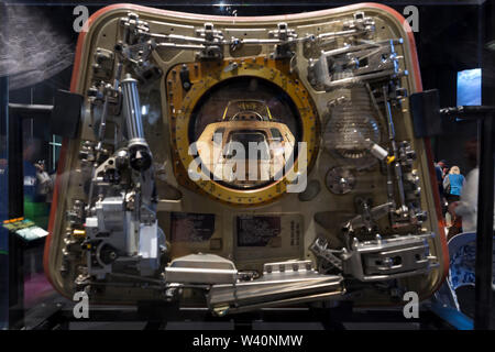 View of the Command Module Columbia through the window of the ...