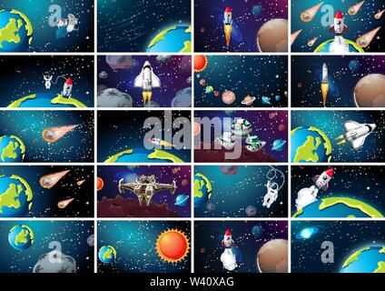 Large set of different space scenes illustration Stock Vector Image ...