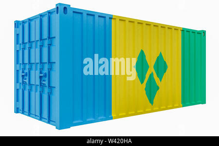 Cargo container with flag of Saint Vincent and the Grenadines lifted by ...