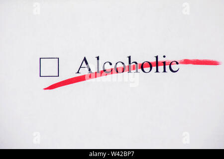 Checklist box - Alcoholic word. Check form and healthcare concept Stock ...
