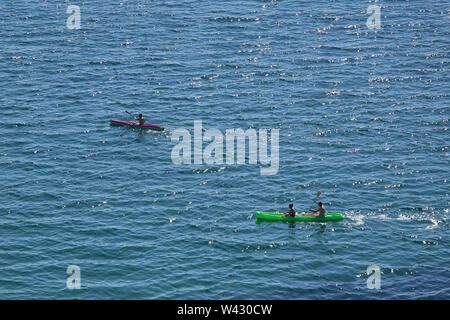 View of two Sea Kayaks from above. Kayaking and canoeing together Stock ...