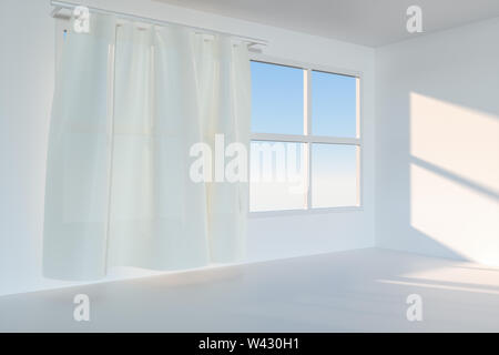 An empty room with sunshine come through the curtain, 3d rendering ...