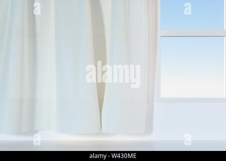 An empty room with sunshine come through the curtain, 3d rendering ...