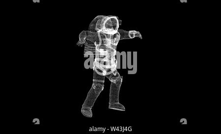 Astronaut in modern scaphandre from many small particles is in the ...