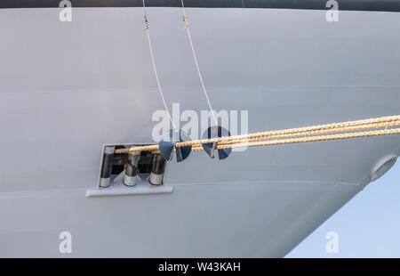 Rat guards on ship mooring ropes to prevent Rats getting aboard Stock ...