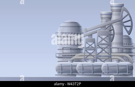 Oil refining industry. Cartoon oil refinery plant with oil barrels and ...