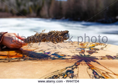 Close-up of a traditional Native-American Apache Indian drum on the ...
