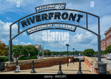 Welcome To Riverfront Montgomery Alabama overhead sign Stock Photo - Alamy