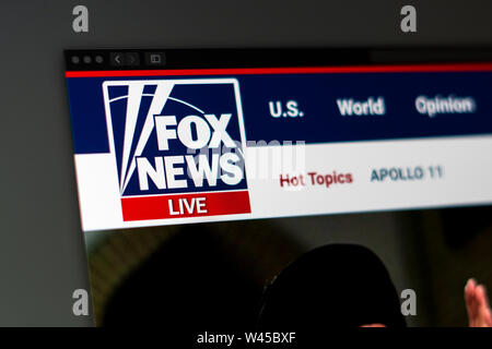 Fox News website homepage. Close up of Fox News channel logo. Сan be ...