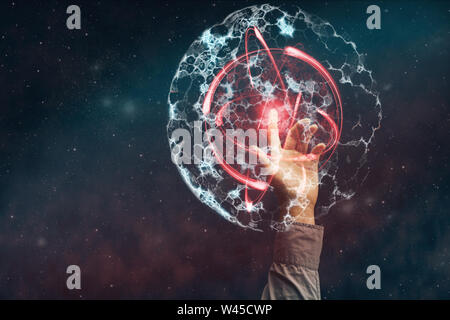 Human forefinger touches cell dividing. Mixed media Stock Photo - Alamy