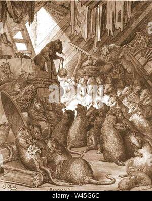 'Conseil Tenu par les Rats' depicts a humorous and satirical scene ...