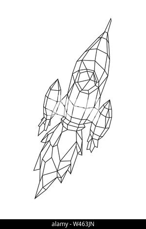 rocket ship outline drawing isolated on white background vector ...