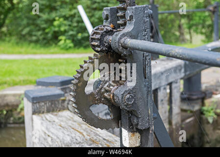 Lock paddle winding cog and ratchet mechanism typical of the locks on ...