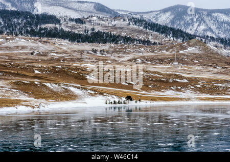 Lake Baikal is a frosty winter day. Largest fresh water lake. Lake ...