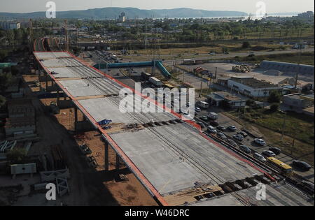 Aerial view of the M5 motorway under construction at junction one in ...
