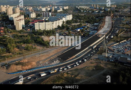 Aerial view of the M5 motorway under construction at junction one in ...