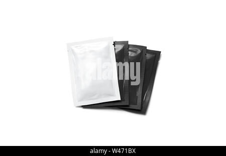 Blank white sachet packets stack mock up, isolated, side view, 3d ...
