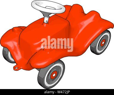 Cute red car, kids toy. Cartoot transport. Retro automobile isolated on ...