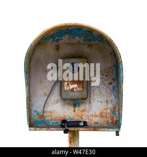 Old public russian wired urban telephone post - useless abandoned and ...