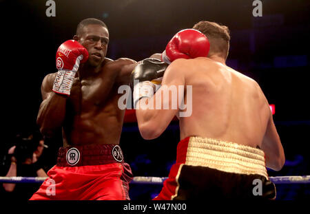 Richard Riakporhe in action against Tommy Welch at the Tottenham ...