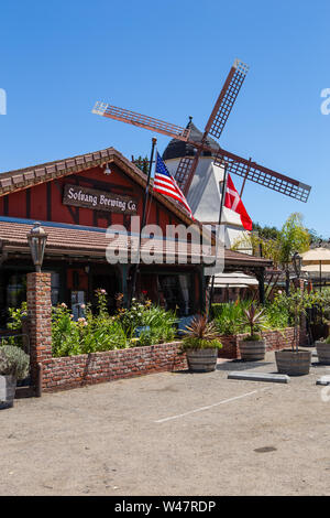 The exterior of the Solvang Brewing company restaurant and bar on ...
