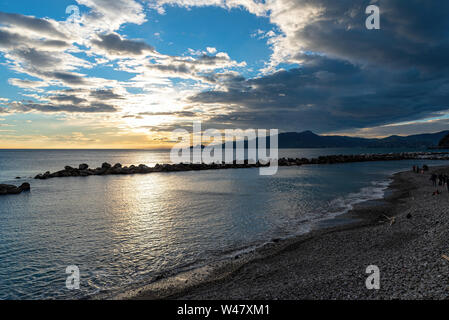 View of Chiavari beach and sea - Tigullio gulf - Ligurian sea - Italy ...