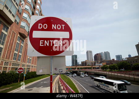 do not enter red circle warning sign on an off ramp of the interstate ...
