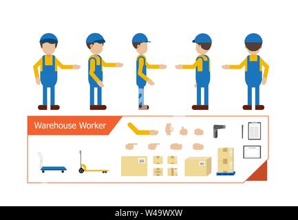 Warehouse worker or delivery man character vector illustration Stock ...