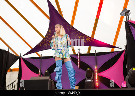 Southwold, UK. 20th July, 2019. Comedian Katherine Ryan performs lives ...