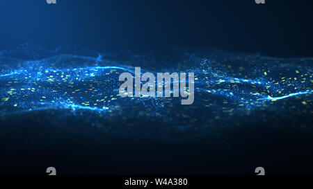 Flowing particles, wave pattern background, 3d rendering. Computer ...