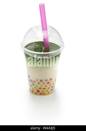 Green matcha boba bubble tea with tapioca pearl. Trendy asian cold iced ...