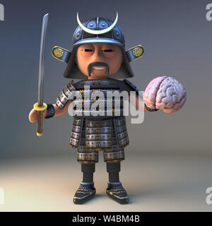 Mighty Japanese samurai warrior in 3d holding a gunpowder bomb, 3d ...