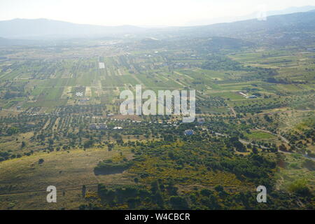 ATHENS, GREECE -2 JUN 2019- Aerial view of fields with traditional ...