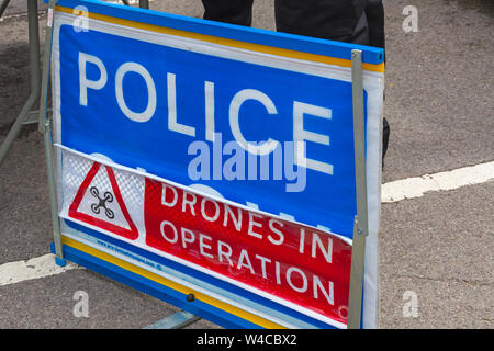 Police Drones in Operation sign during demonstration at Dorset Police ...