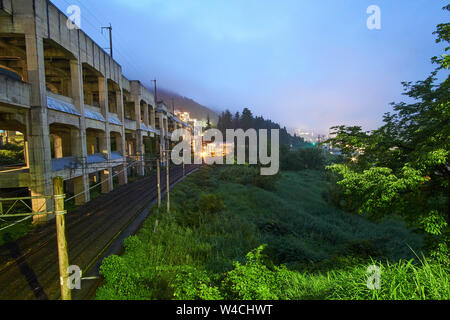 The Joetsu Line runs parallel to the raised tracks of the Joetsu ...