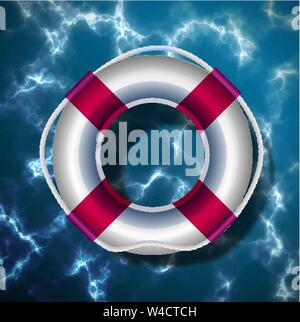 Rescuer and disaster background with water rescue symbols flat vector ...